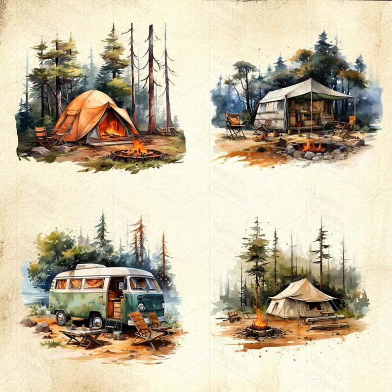 Camping Trip Clip Art Collection for Art and Design Holiday - Etsy