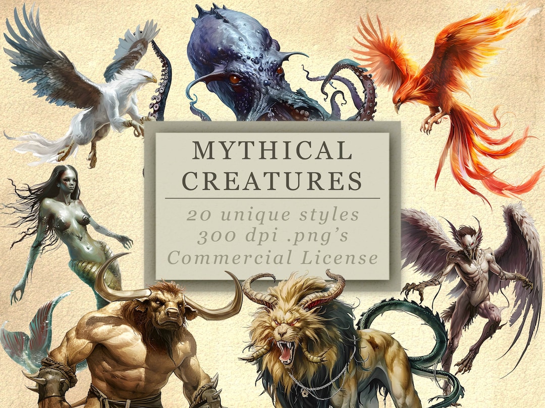 Mythical Creatures Clip Art Collection for Art and Design, Fantasy Art ...