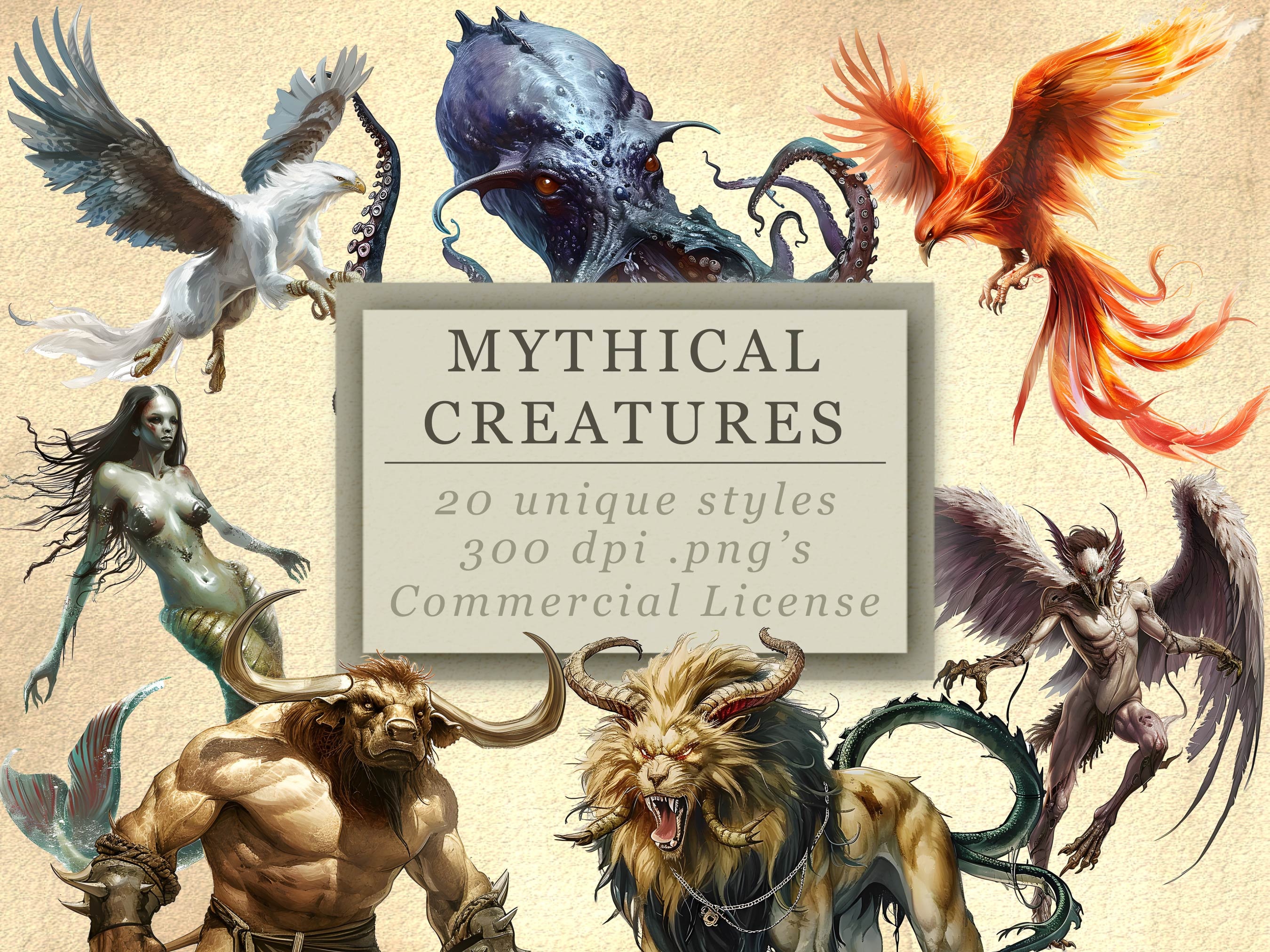 Mythical Creatures Clip Art Collection for Art and Design, Fantasy Art ...