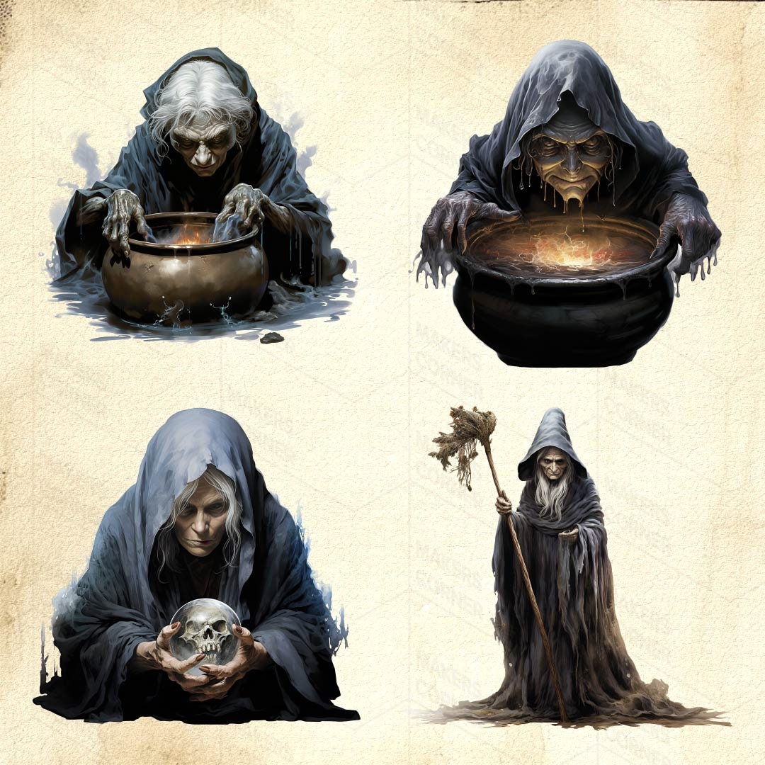 Conjuring Witches Clip Art Collection for Art and Design, Halloween ...