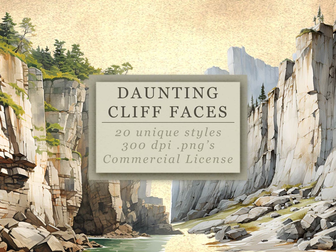 Daunting Cliff Faces Clip Art Collection for Art and Design, Watercolor ...