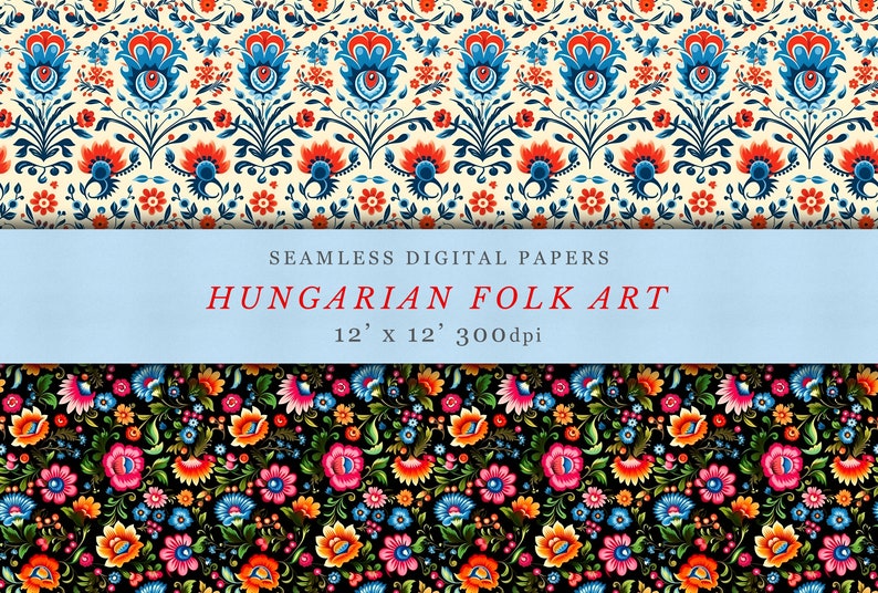 Hungarian Folk Art Digital Design Papers Seamless Pattern - Etsy