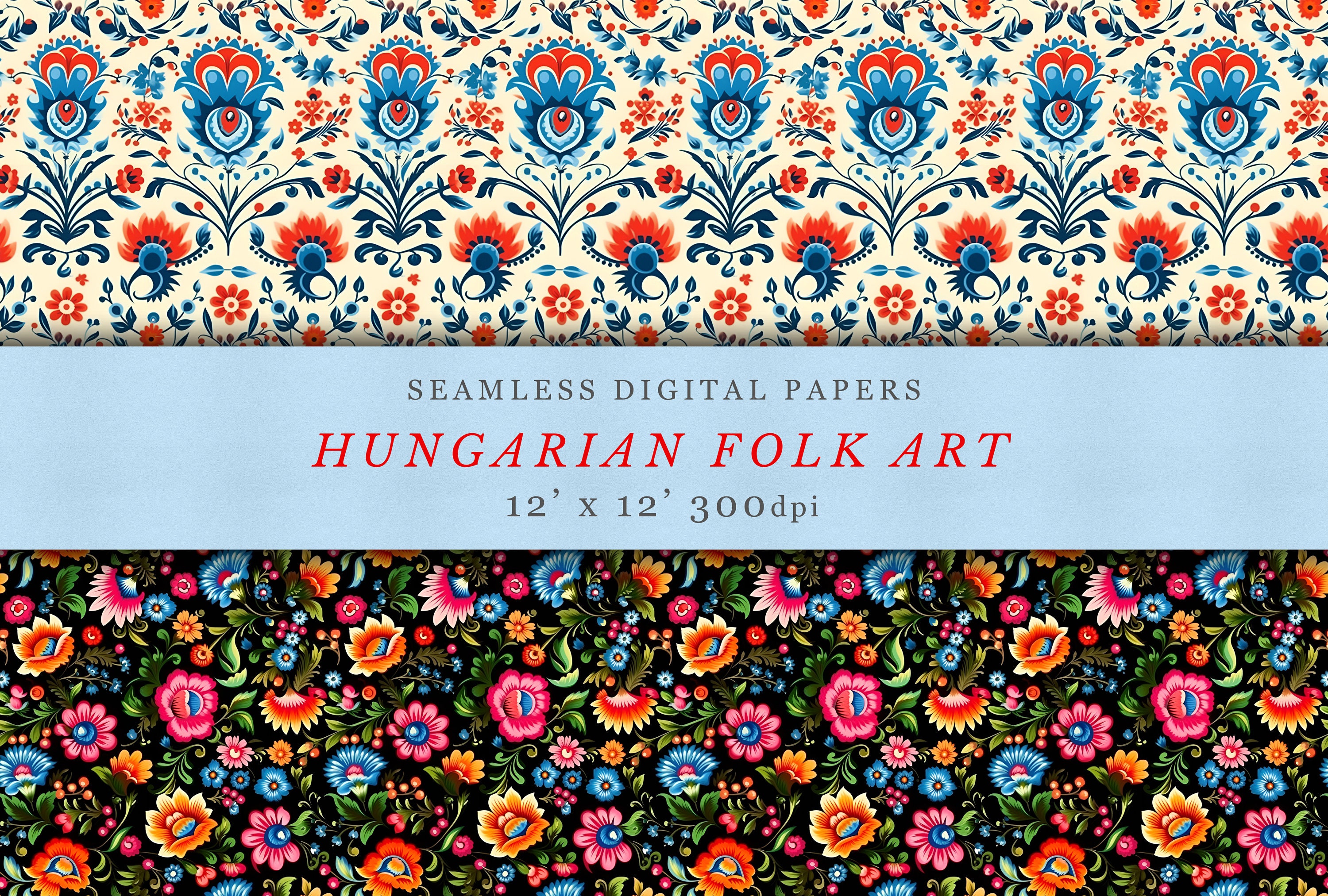 Hungarian Folk Art Digital Design Papers Seamless Pattern - Etsy