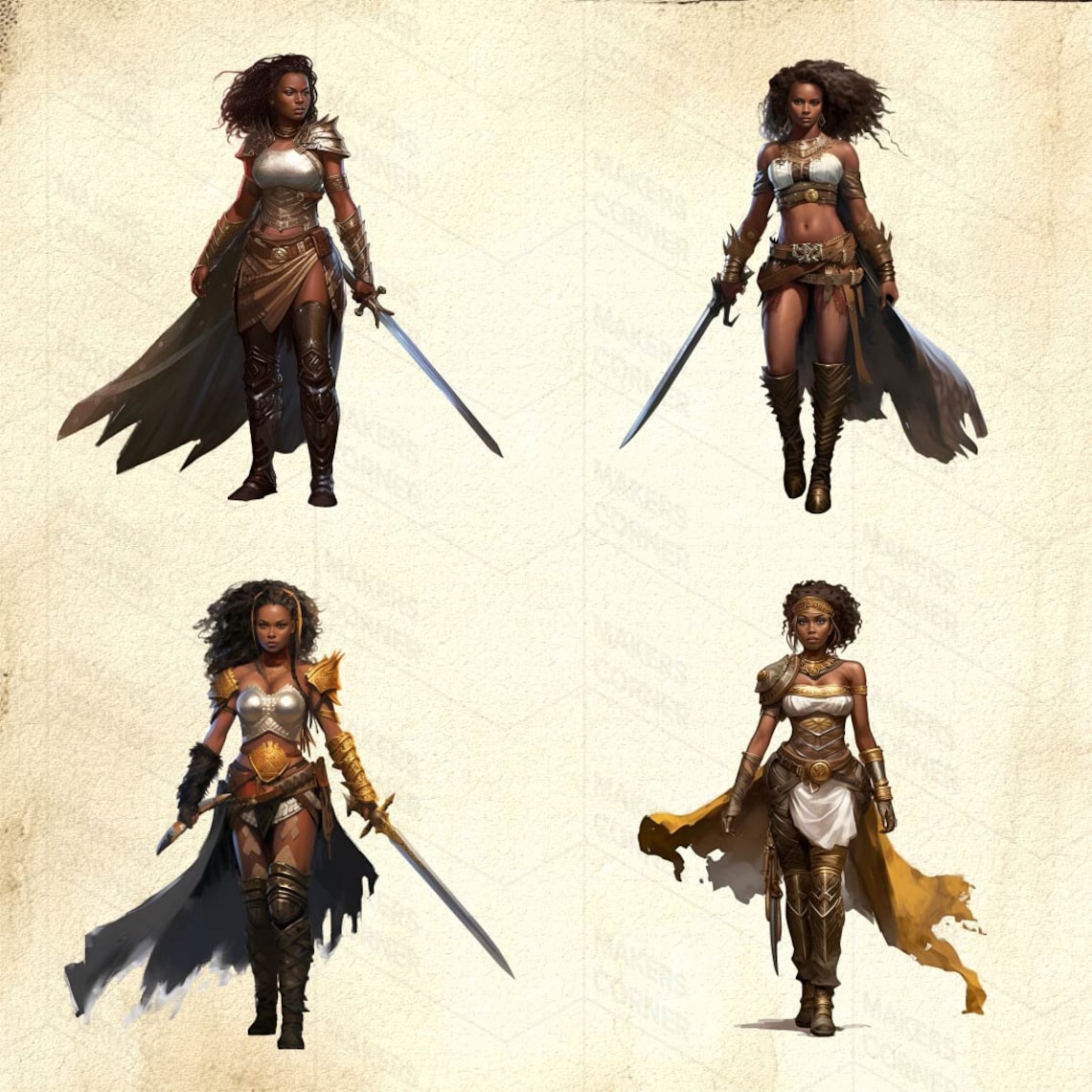 Black Female Knights Clip Art Collection for Art and Design, Fantasy ...