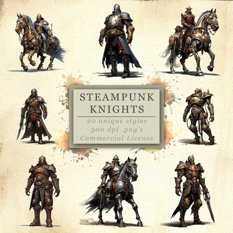 Steampunk Knights Clip Art Collection Digital Download for - Etsy