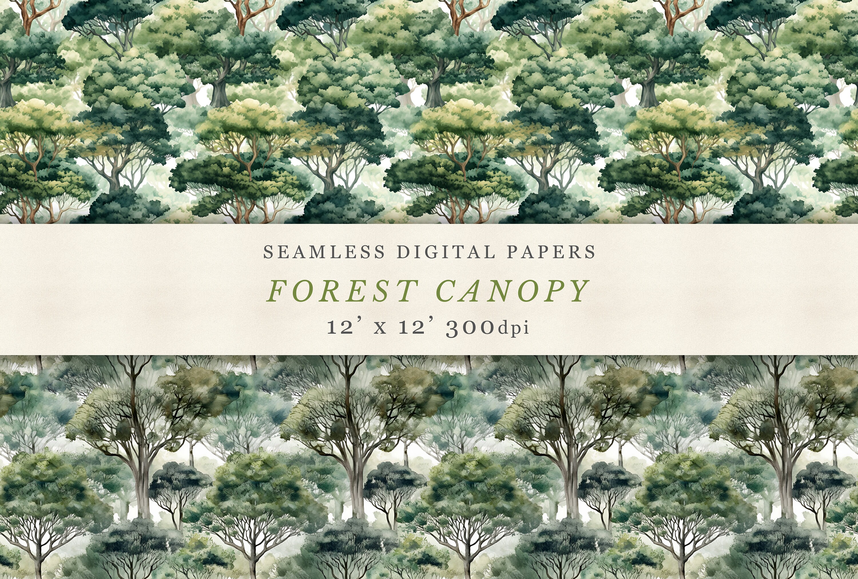 Forest Canopy Digital Design Papers, Forest Pattern, Woodland ...