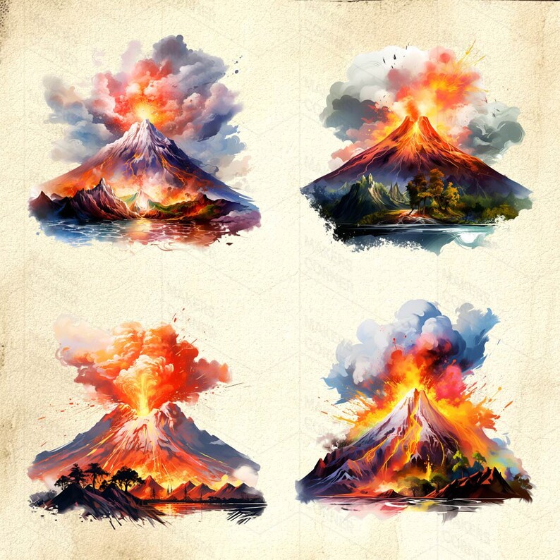 Destructive Volcanoes Clip Art Collection for Art and Design ...