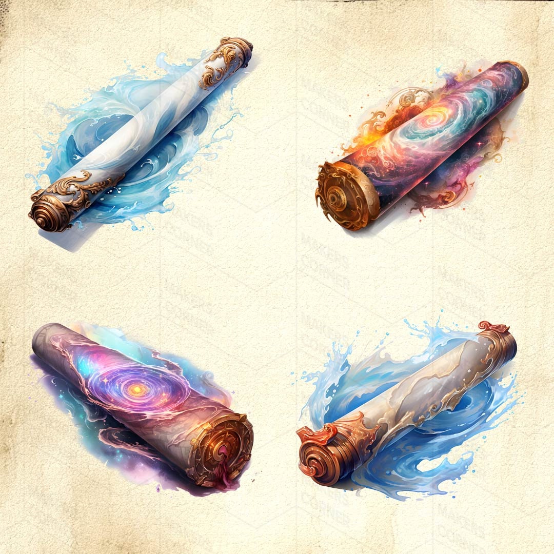 Magic Scrolls Clip Art Collection Fantasy Magical Graphics Digital ...