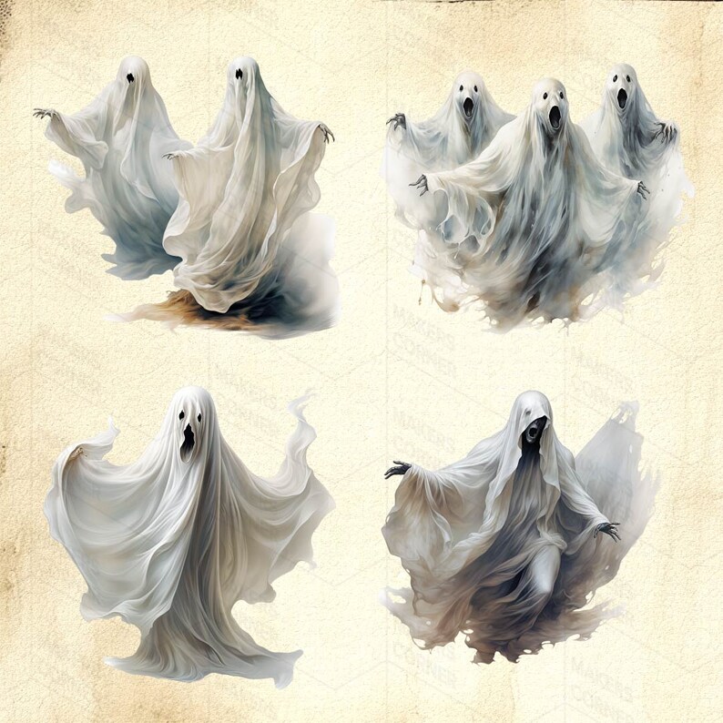 Halloween Ghosts Clip Art Collection for Art and Design, Halloween ...