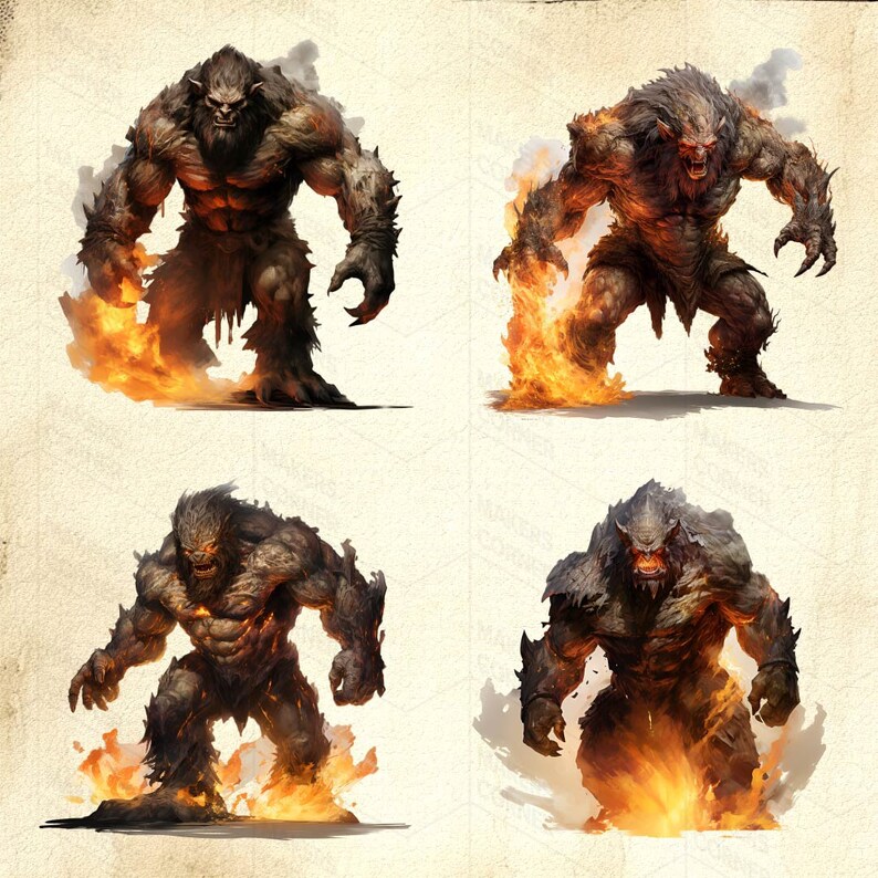 Elemental Trolls Clip Art Collection for Art and Design, Fantasy ...