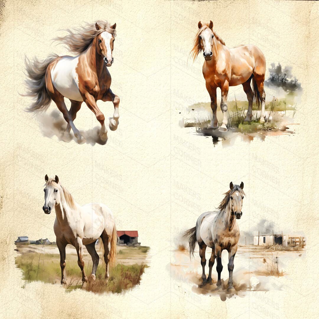 Farmstead Horses Clip Art Collection High-quality Digital Downloads for ...