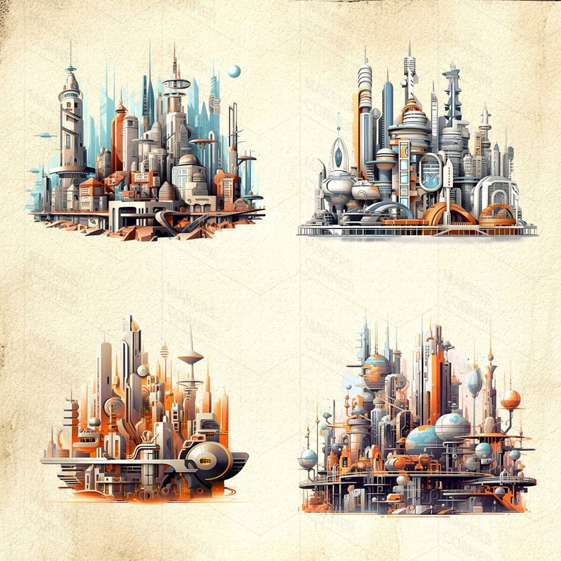 Neofuture Cities Clip Art Collection for Fantasy Art and Design ...