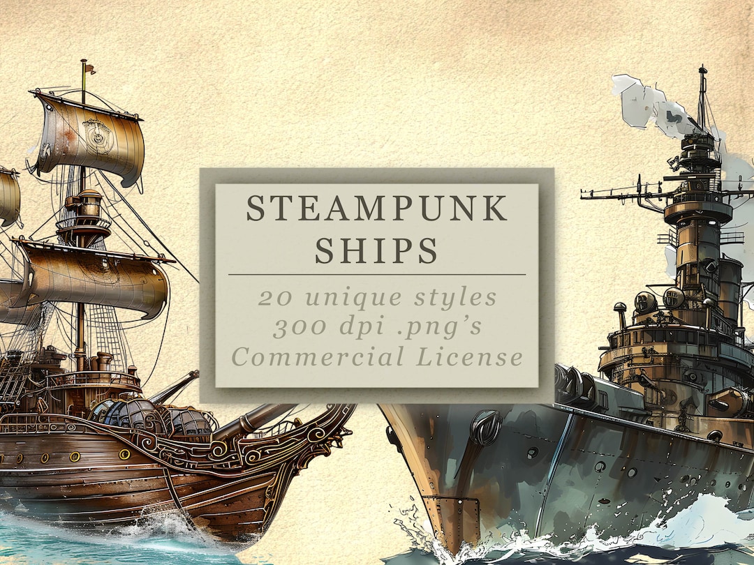Steampunk Ships Clip Art Collection for Fantasy Art and Design ...