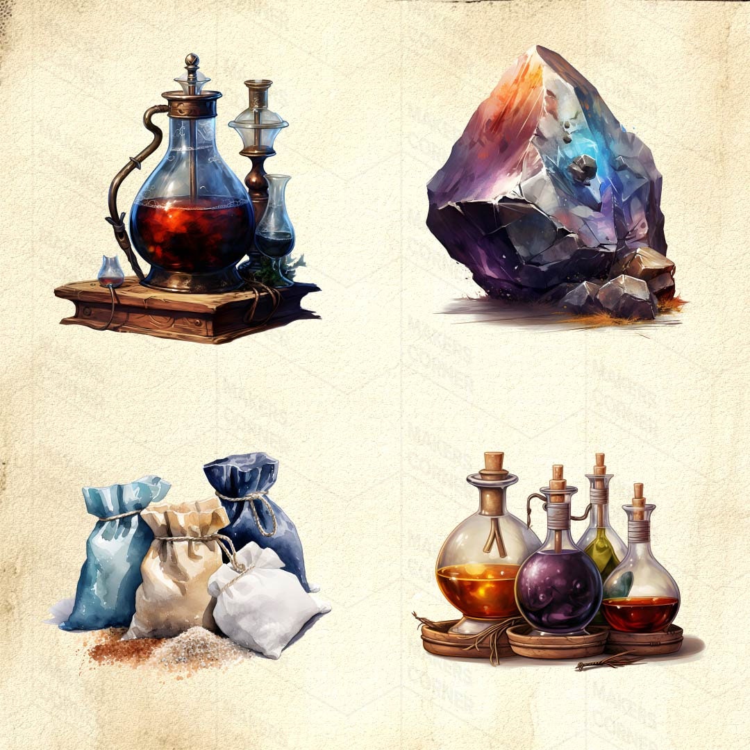 Alchemist Supplies Clip Art Collection for Art and Design, Fantasy ...