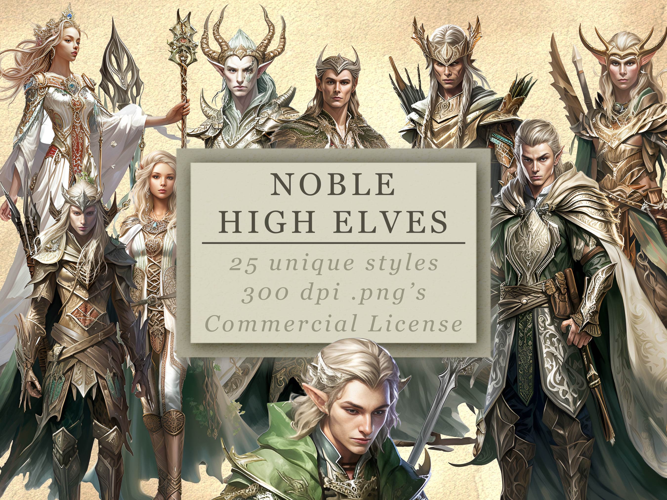Noble High Elves Clip Art Collection for Art and Design, RPG Graphics ...