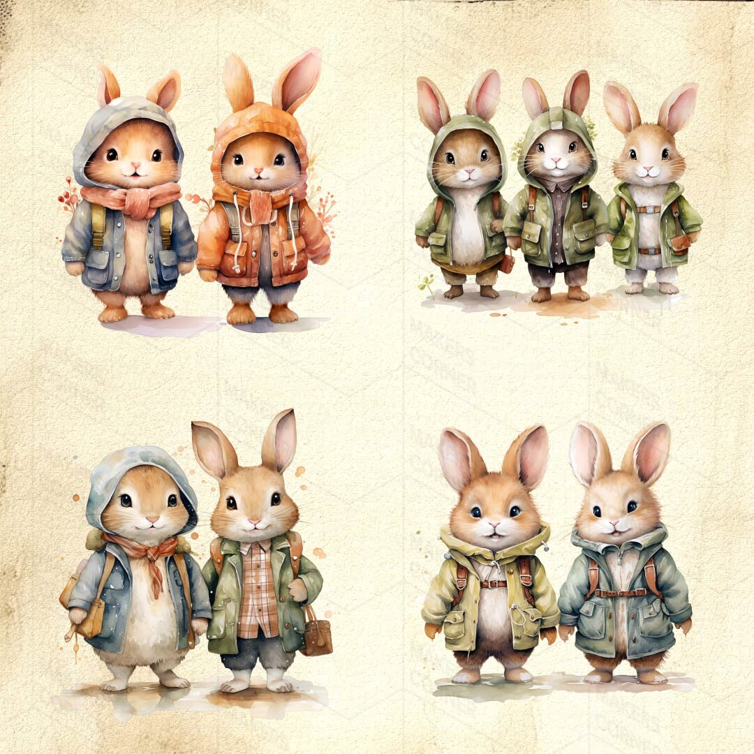 Enchanted Bunny Fashion Clip Art Collection Fantasy Animals Dressed in ...