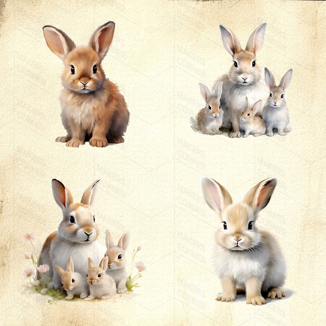 Countryside Rabbits Clip Art Collection High-quality Digital - Etsy