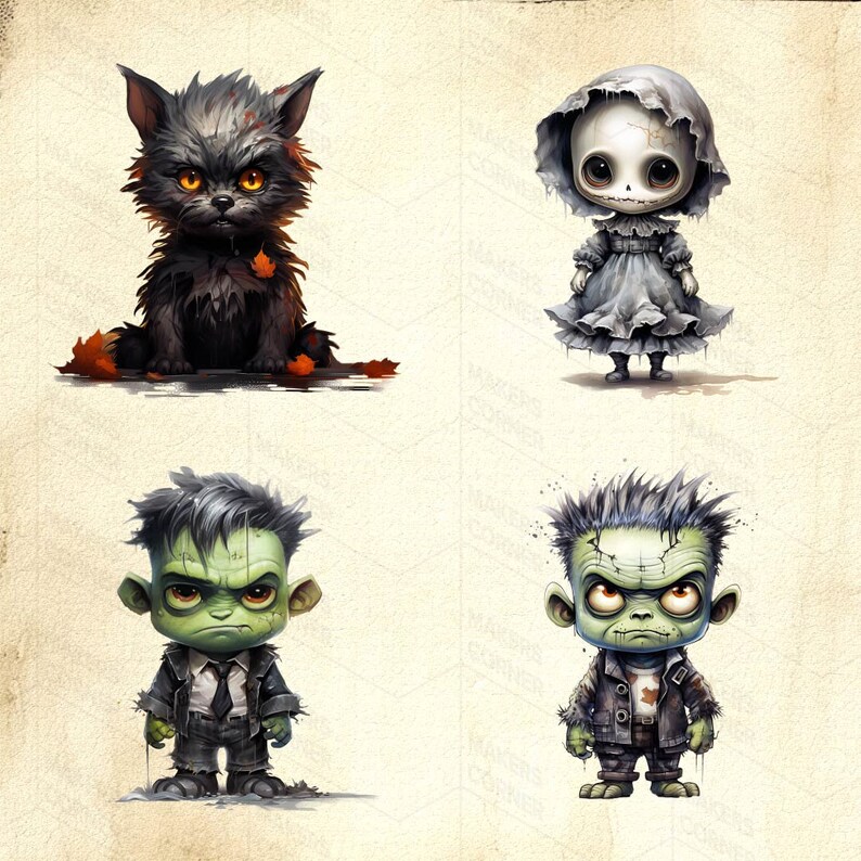 Cute Halloween Monsters Clip Art Collection for Art and Design ...