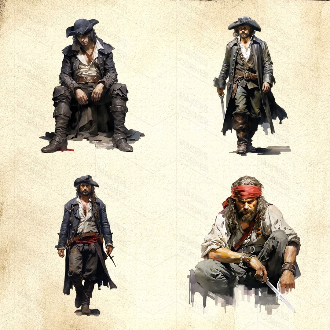 Seafaring Pirates Clip Art Collection for Art and Design, Digital ...