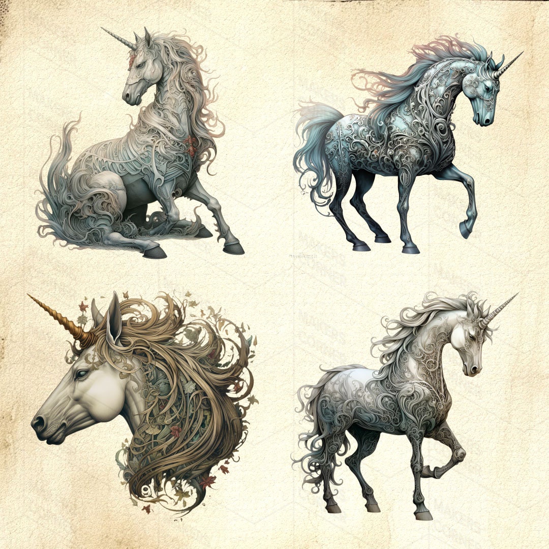 Ornate Unicorns Clip Art Collection for Art and Design - Etsy