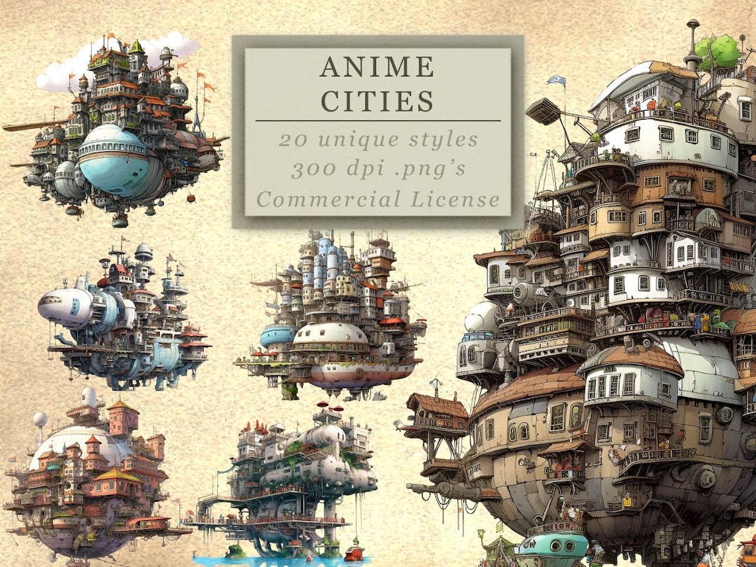 Anime Cities Clip Art Collection for Fantasy Art and Design, Whimsical ...
