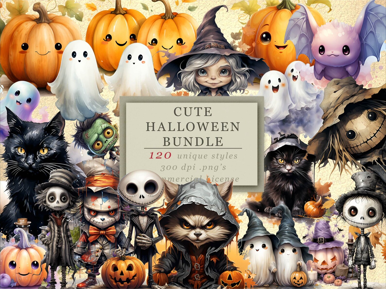6 Packs Cute Halloween Clip Art Bundle for Art and Design - Etsy