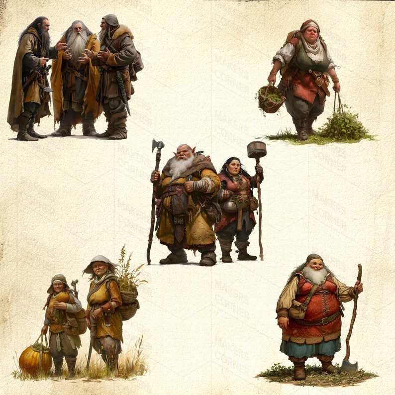 Dwarven Villagers Clip Art Collection for Art and Design, RPG Graphics ...