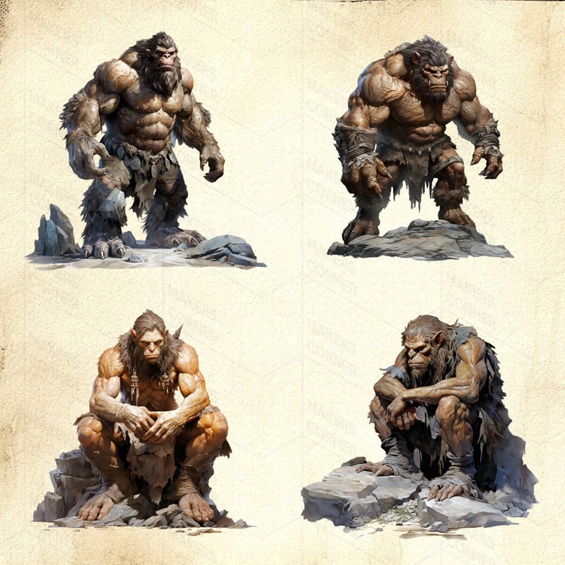 Elemental Trolls Clip Art Collection for Art and Design, Fantasy ...