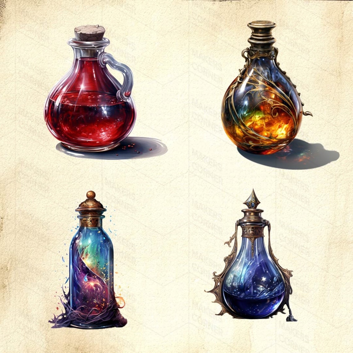 Potions & Elixirs Clip Art Collection for Art and Design, Fantasy Magic ...