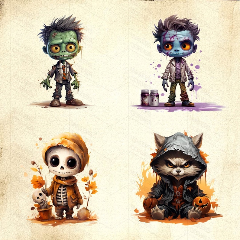 Cute Halloween Monsters Clip Art Collection for Art and Design ...