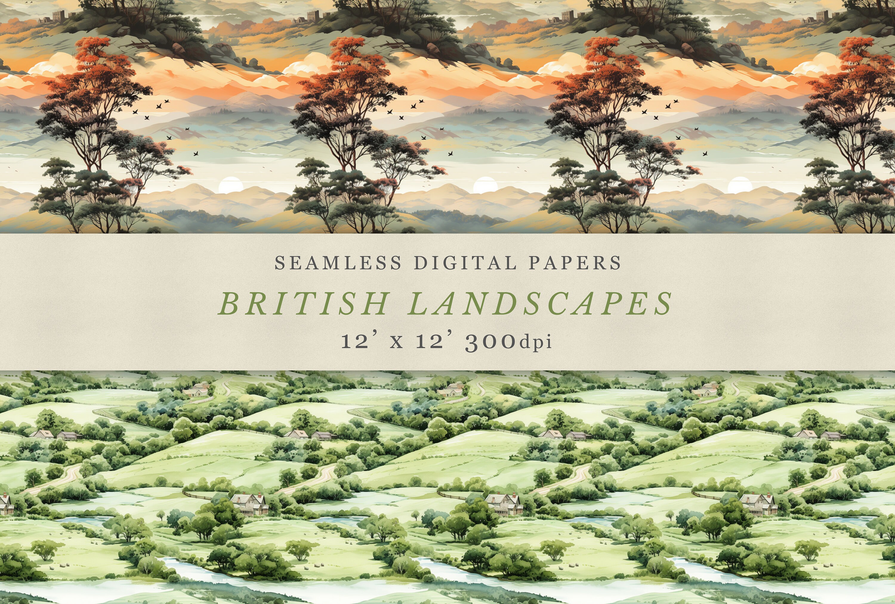 British Landscapes Digital Design Papers, Landscape Pattern, Scenic ...