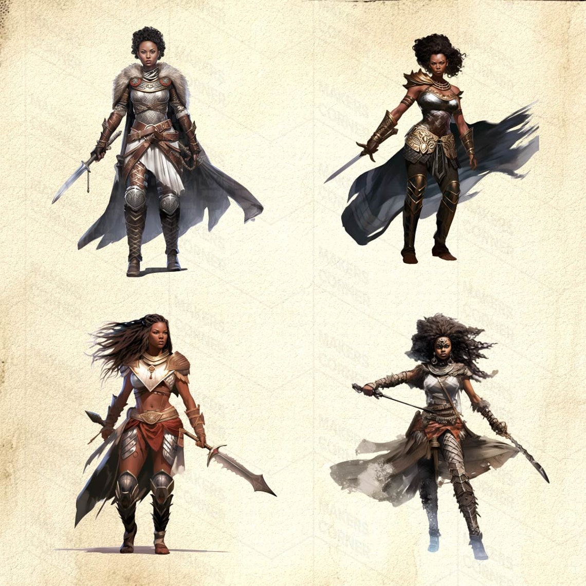 Black Female Knights Clip Art Collection for Art and Design, Fantasy ...