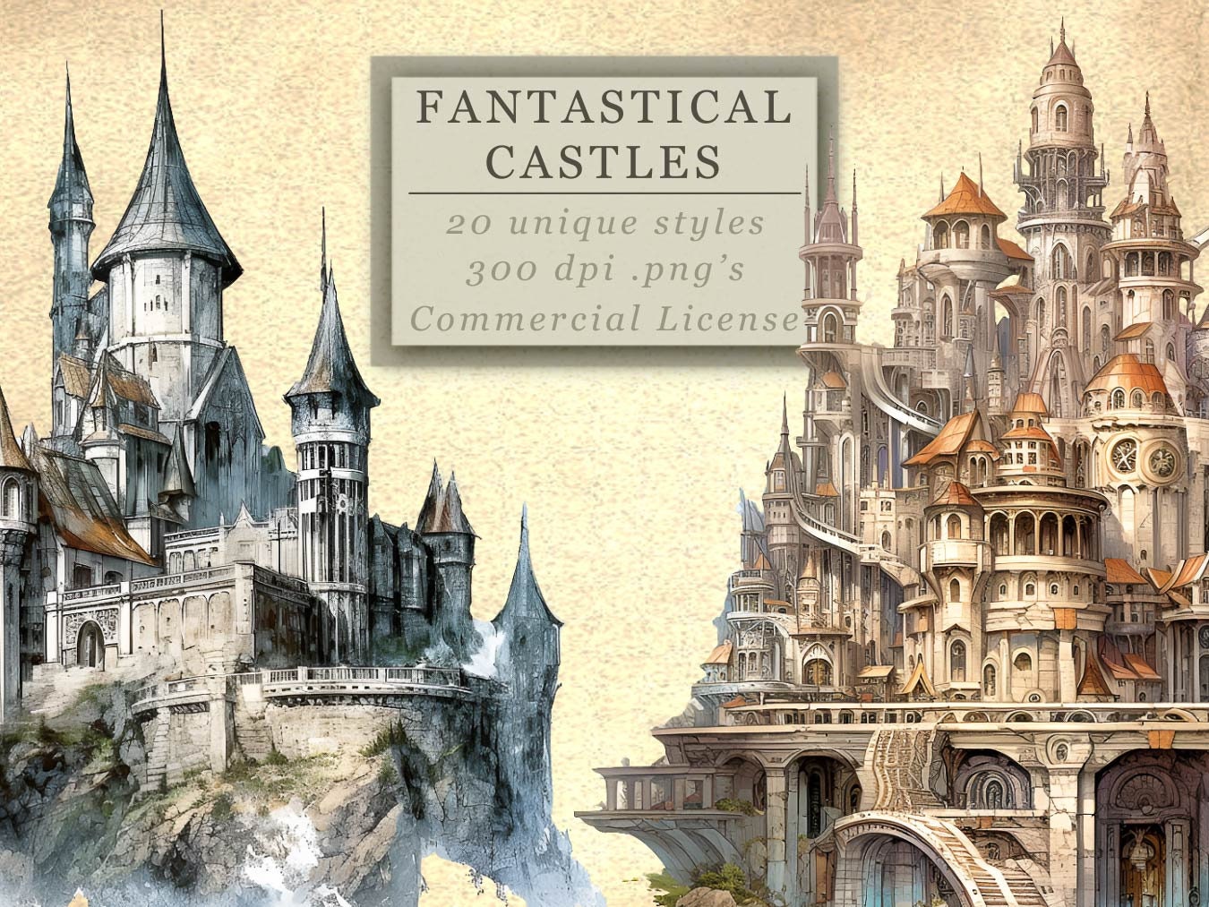 Watercolor Fantastical Castles Clip Art Collection for Fantasy Art and ...