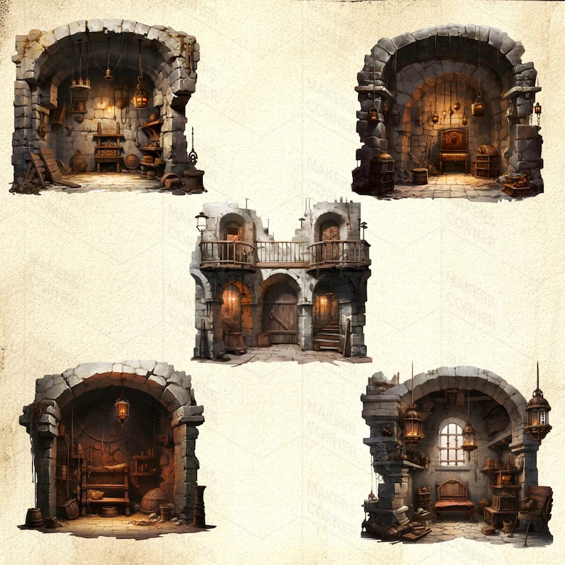 Dungeon Rooms Clip Art Collection Fantasy Rooms and Furniture Graphics ...