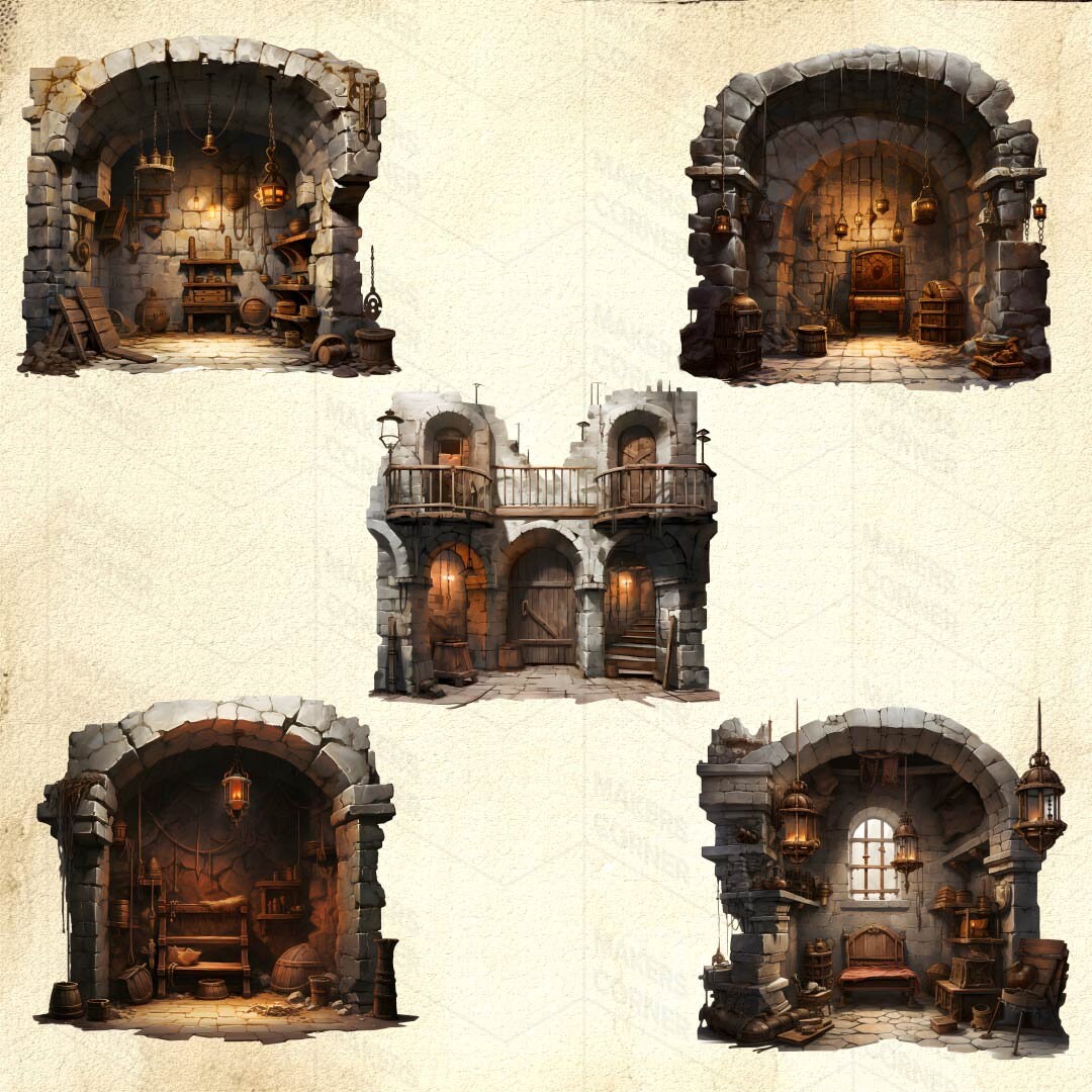 Dungeon Rooms Clip Art Collection Fantasy Rooms and Furniture Graphics ...