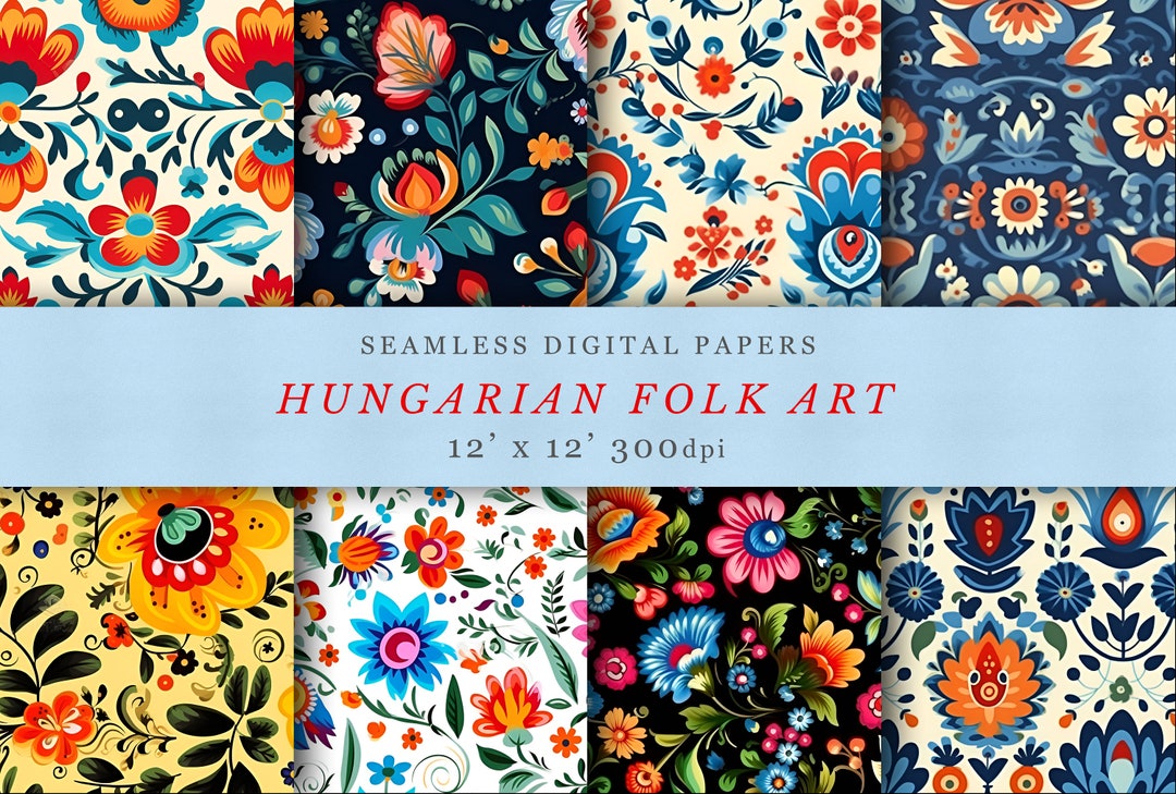 Hungarian Folk Art Digital Design Papers, Seamless Pattern, Repeating ...