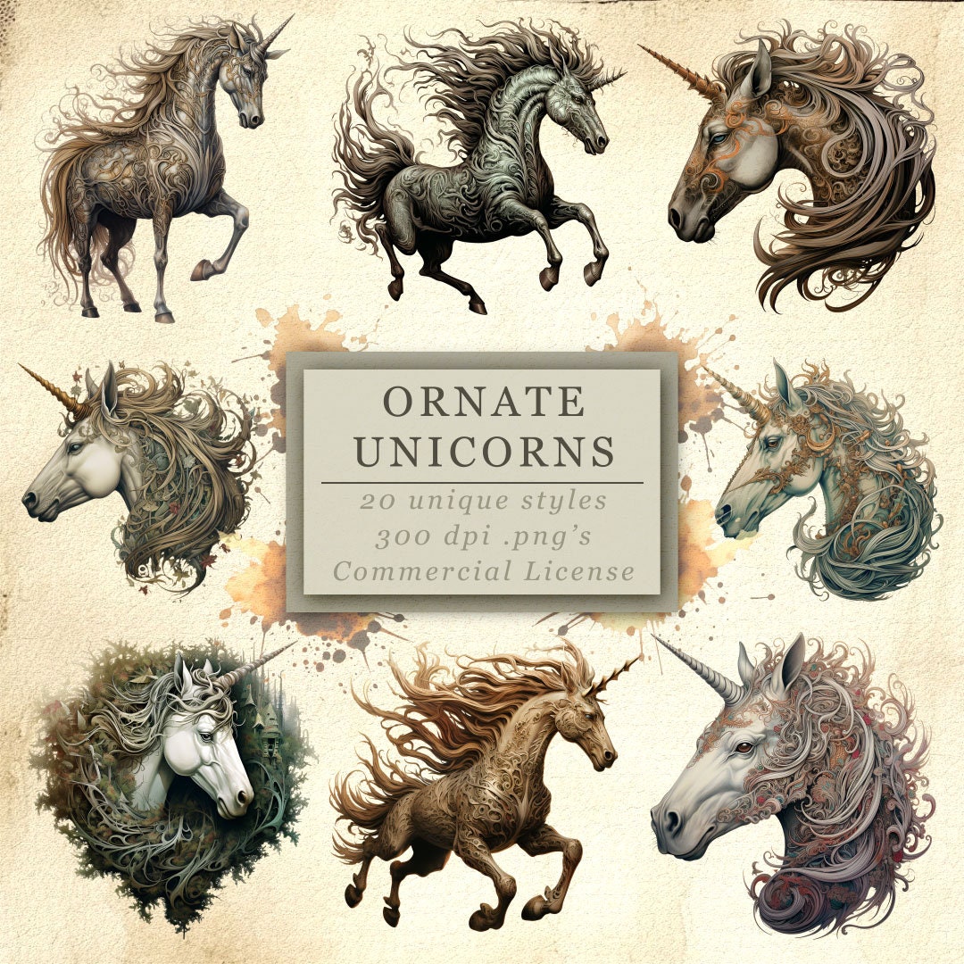 Ornate Unicorns Clip Art Collection for Art and Design - Etsy