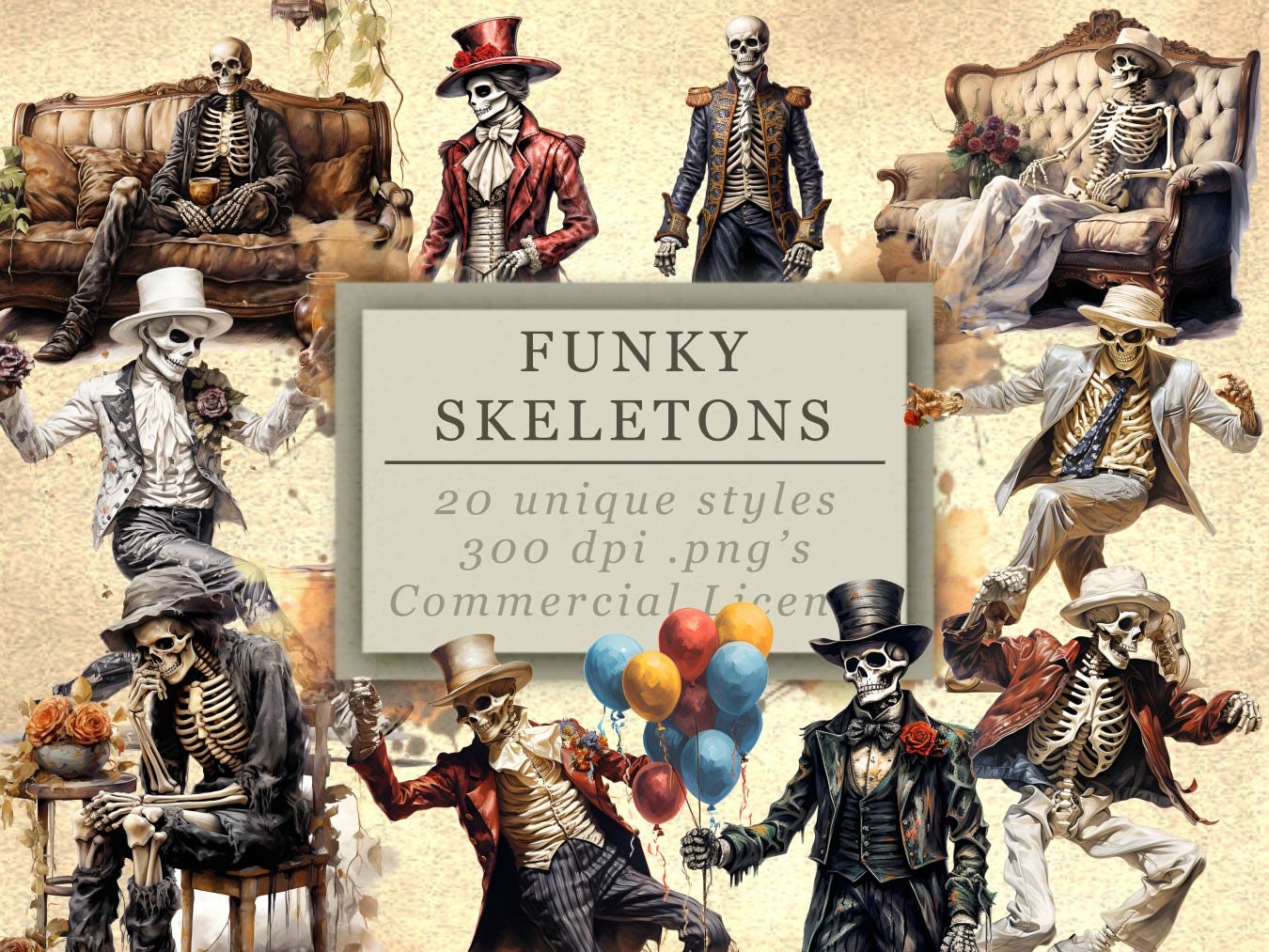 Funky Skeletons Clip Art Collection for Art and Design, Halloween ...