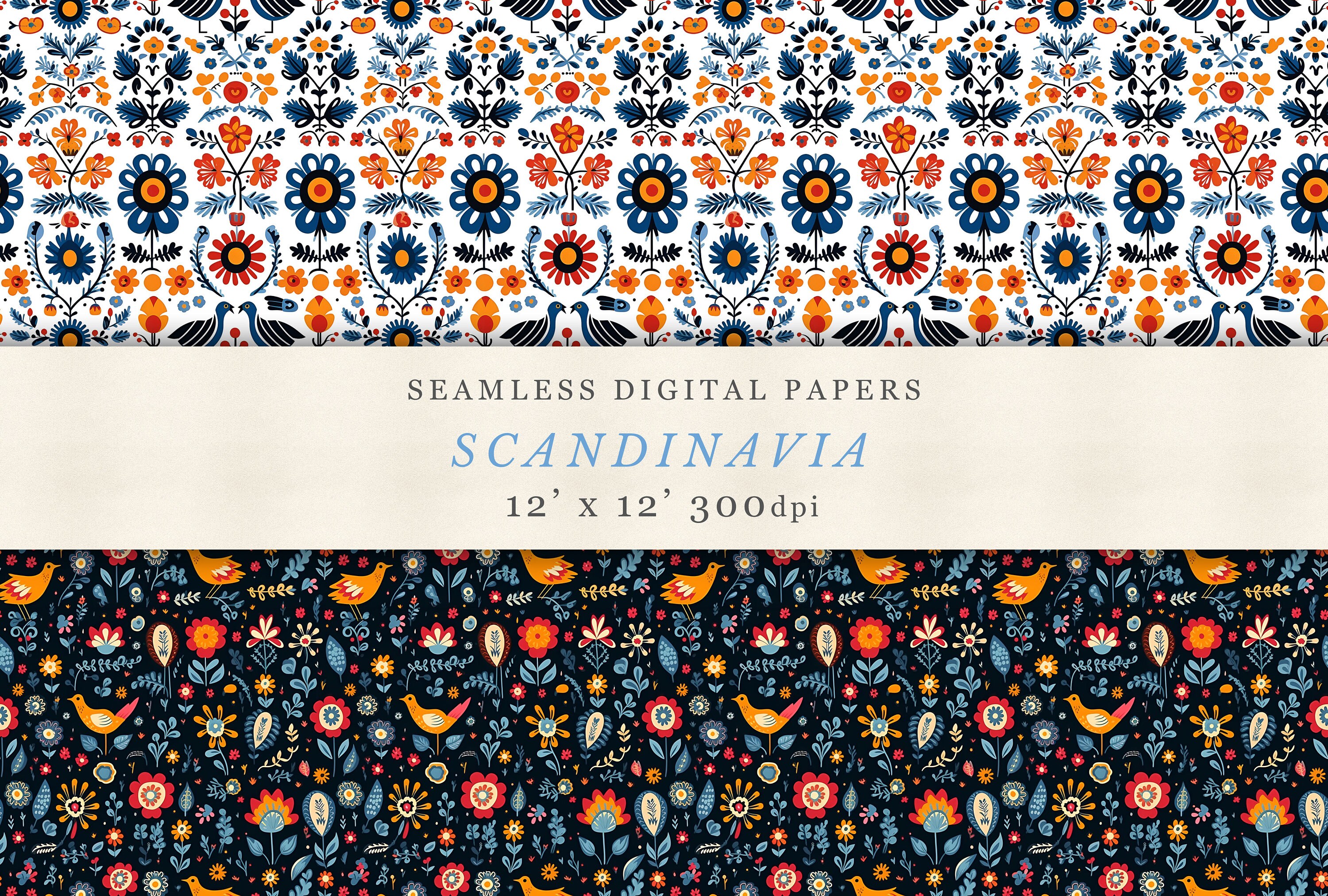 Scandinavian Folk Art Digital Design Papers Seamless Pattern - Etsy