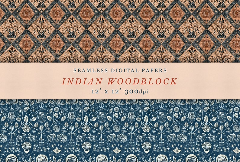 Indian Woodblock Digital Design Papers, Seamless Pattern, Repeating ...