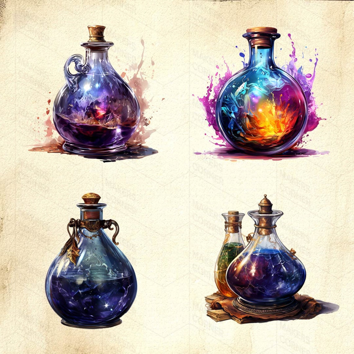 Potions & Elixirs Clip Art Collection for Art and Design, Fantasy Magic Vials, Digital Download ...