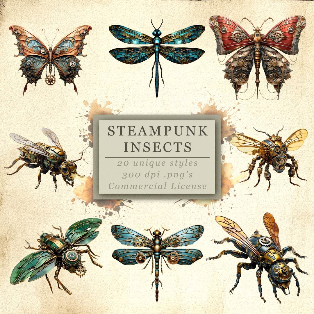 Steampunk Insects Clip Art Collection for Fantasy Art and Design ...