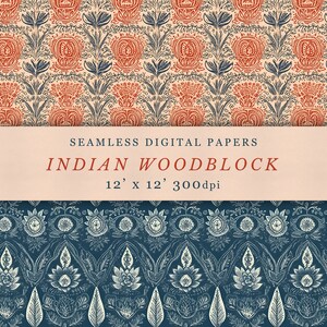 Indian Woodblock Digital Design Papers, Seamless Pattern, Repeating ...