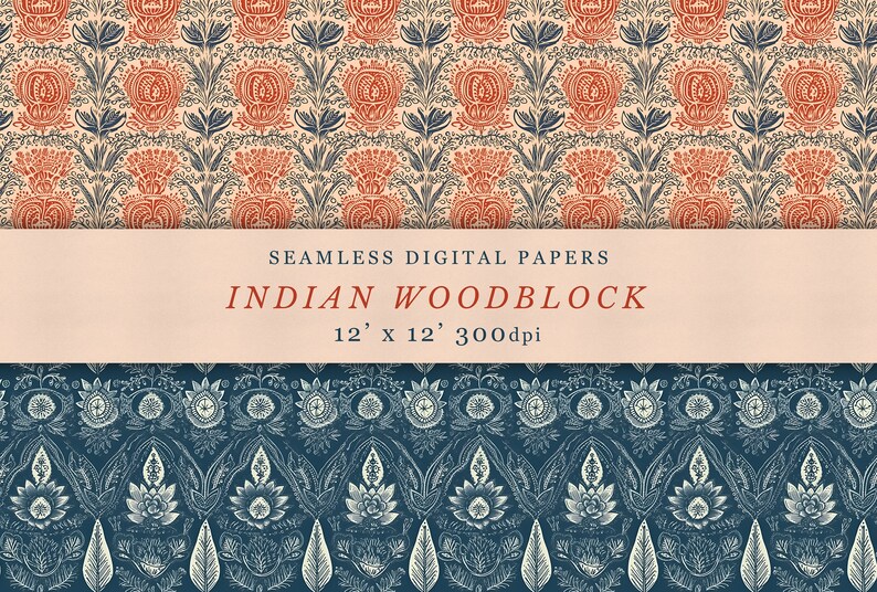 Indian Woodblock Digital Design Papers, Seamless Pattern, Repeating ...