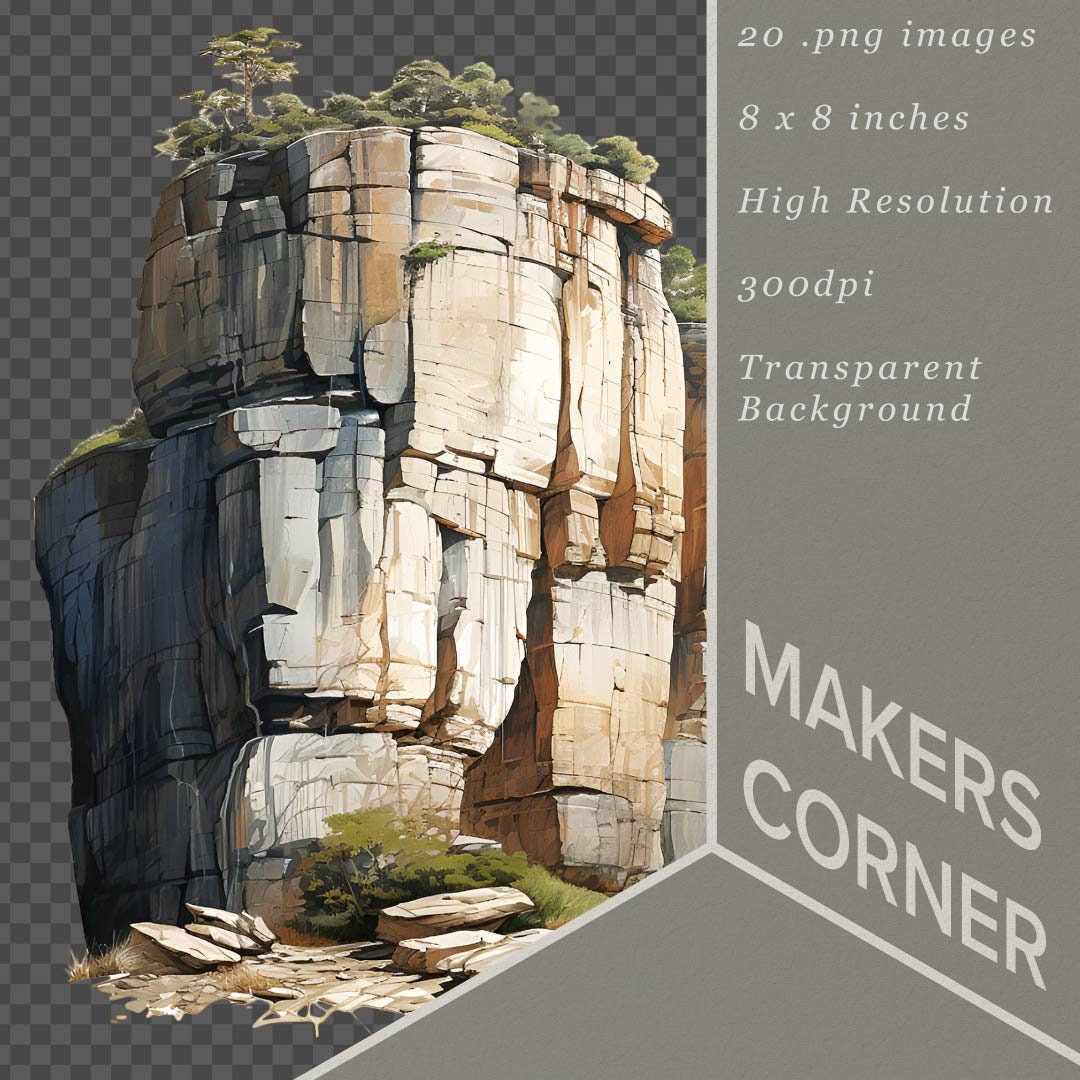 Daunting Cliff Faces Clip Art Collection for Art and Design, Watercolor ...