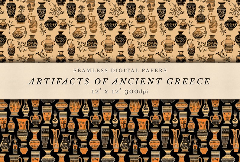 Artifacts of Ancient Greece Digital Design Papers, Seamless Pattern ...