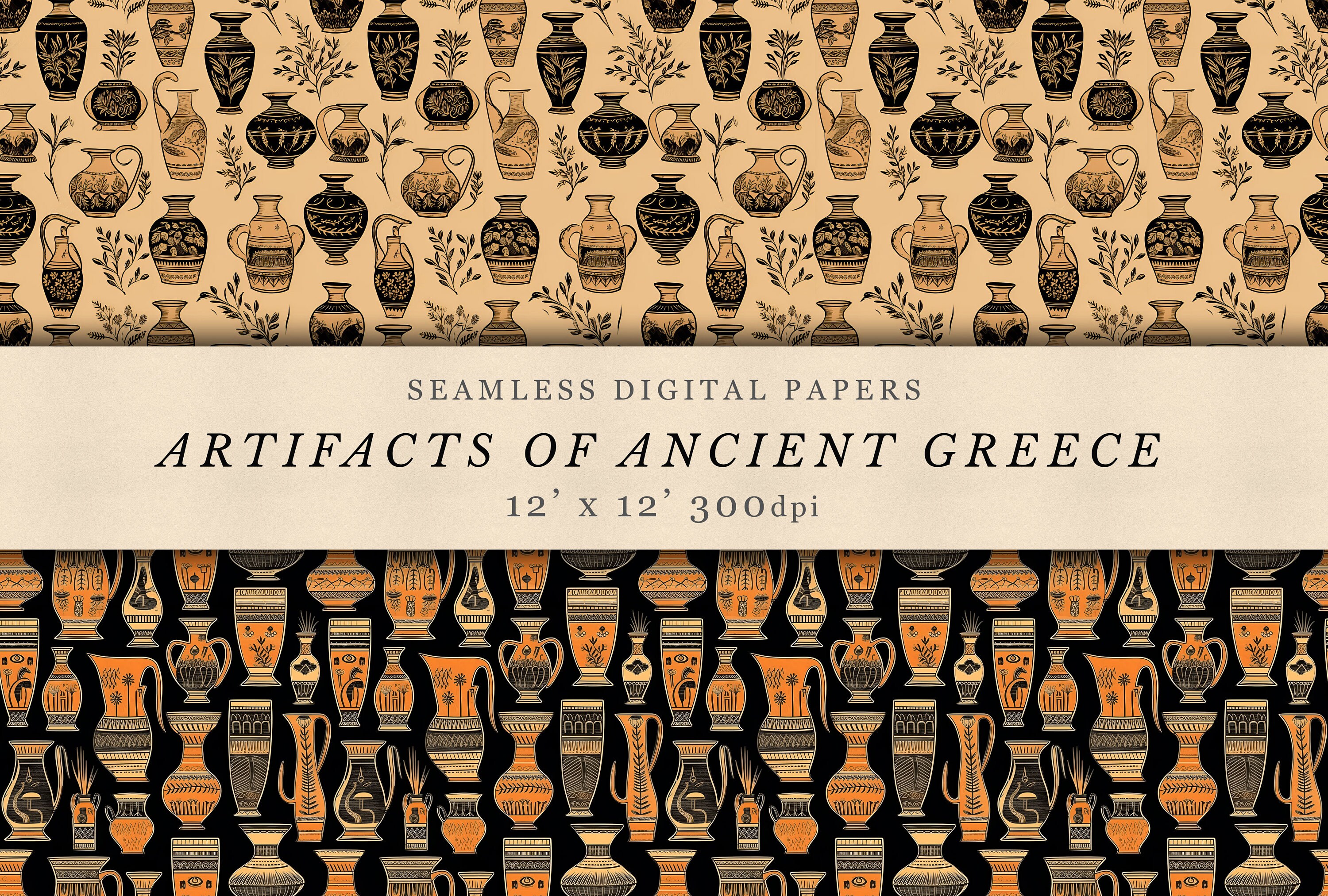 Artifacts of Ancient Greece Digital Design Papers, Seamless Pattern ...