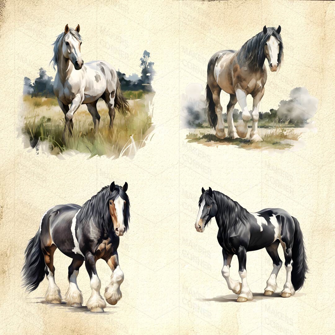 Farmstead Horses Clip Art Collection High-quality Digital Downloads for ...