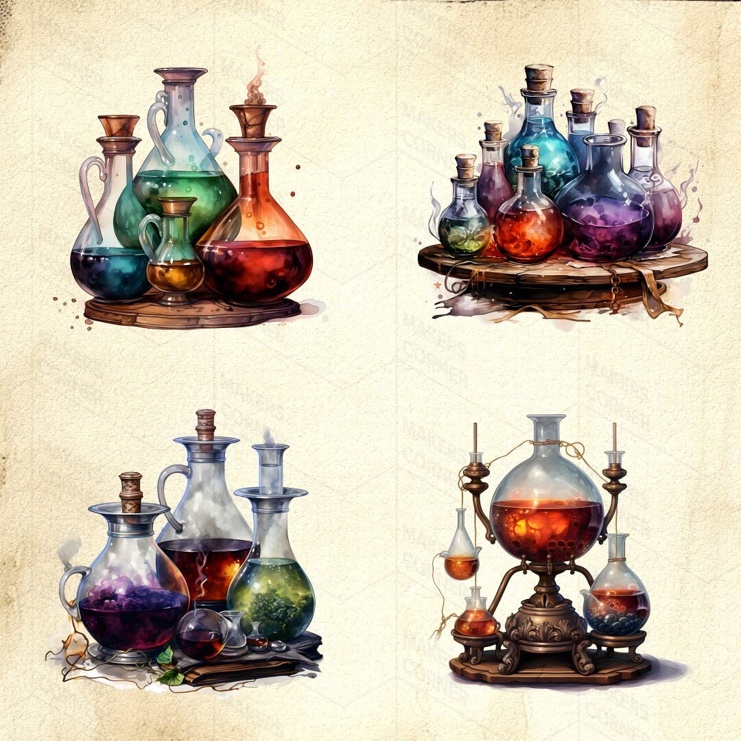 Alchemist Supplies Clip Art Collection for Art and Design, Fantasy ...