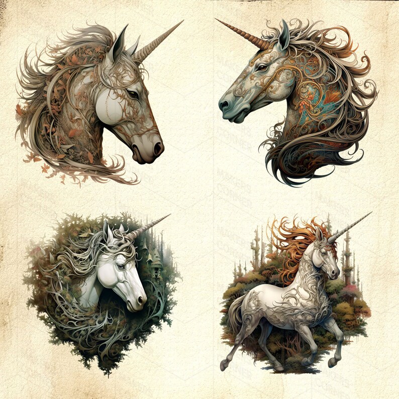 Ornate Unicorns Clip Art Collection for Art and Design - Etsy